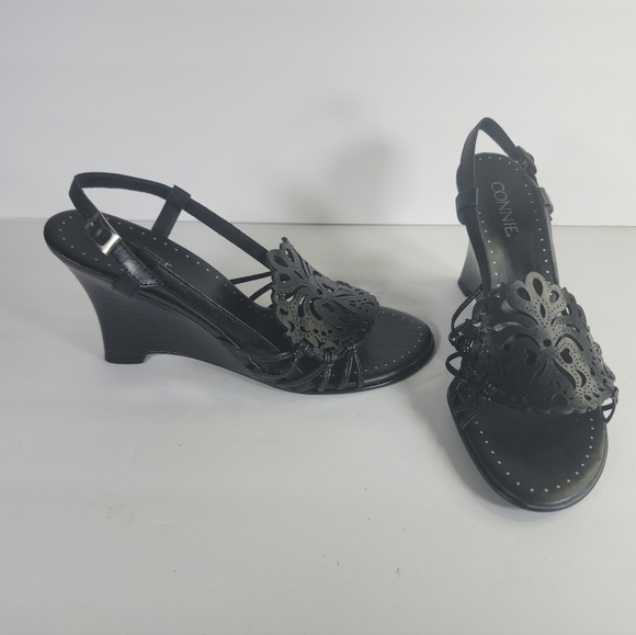 Connie | Shoes | Connie Figuiera Black Leather Lazer Cutouts Slingback ...